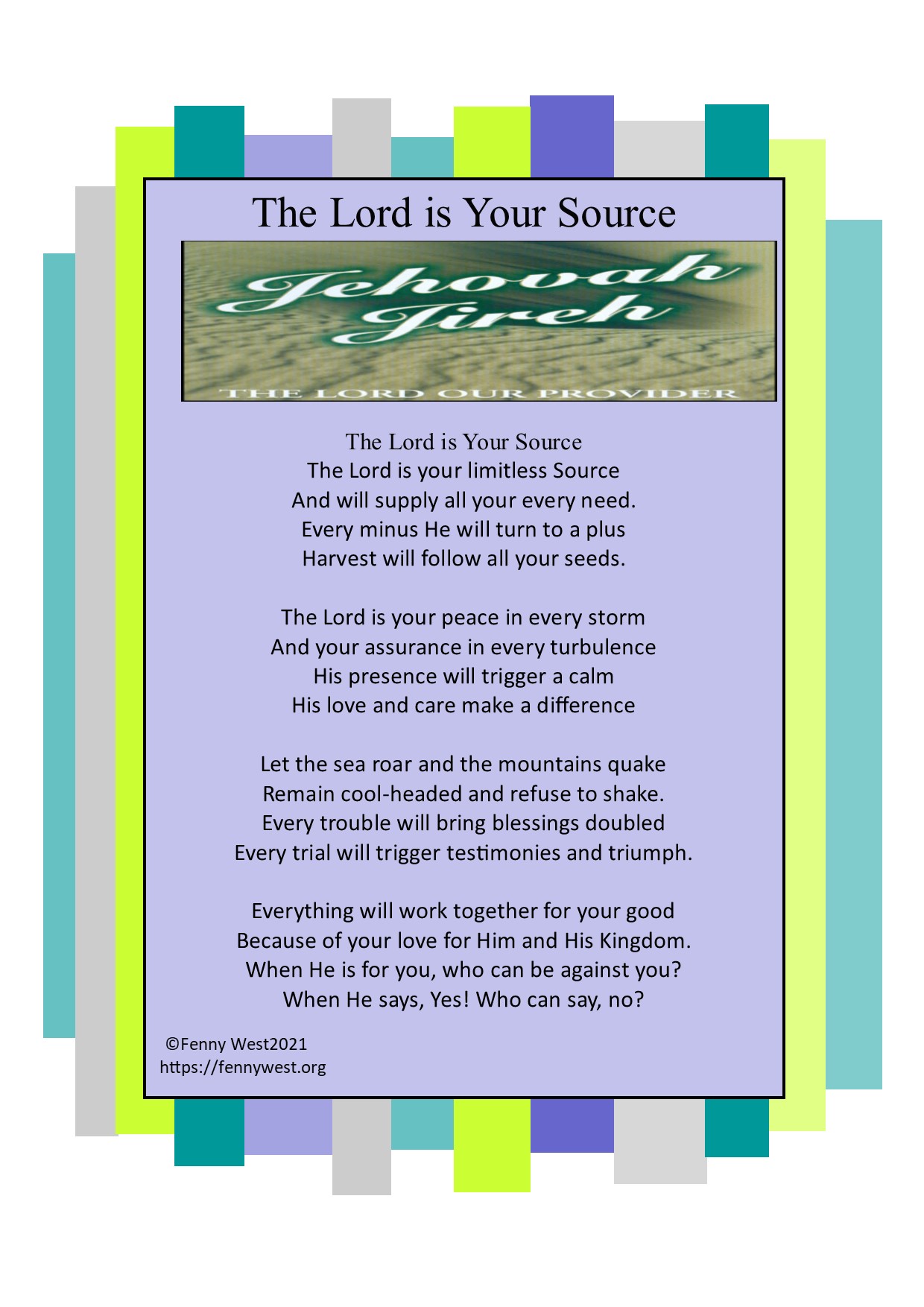 The Lord Is Your Source ( by Fenny West) | inspiration4generations