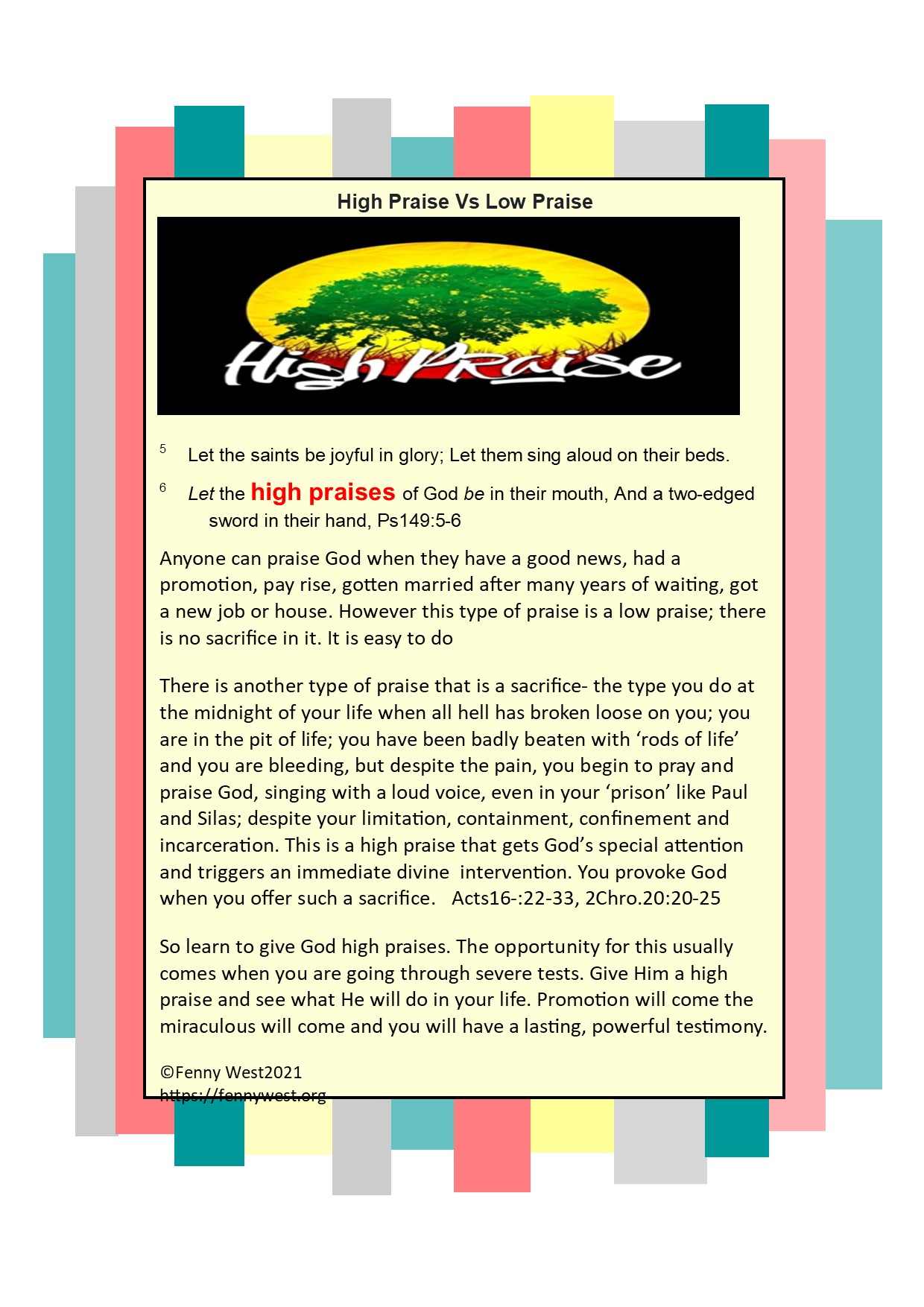 High Praise Vs Low Praise ( by Fenny West) | inspiration4generations