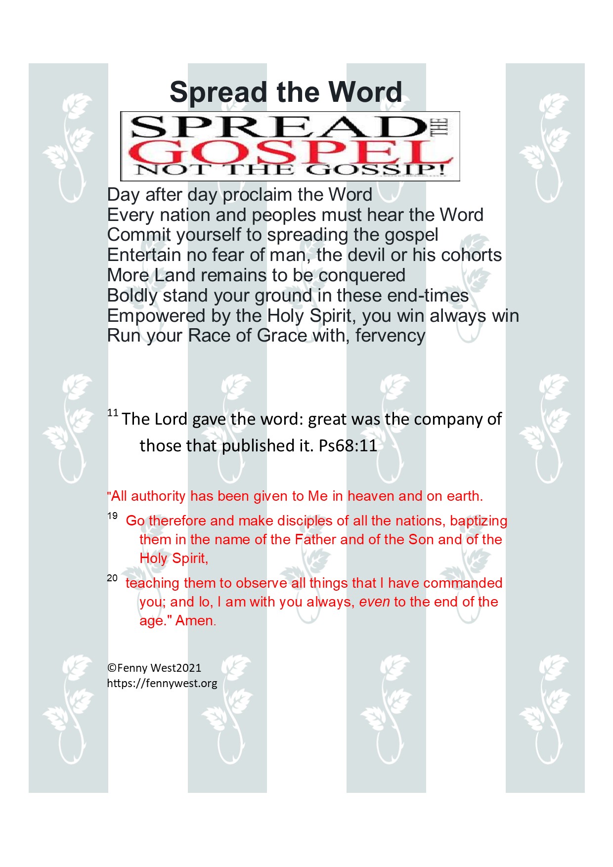 Spread the Word ( by Fenny West) | inspiration4generations